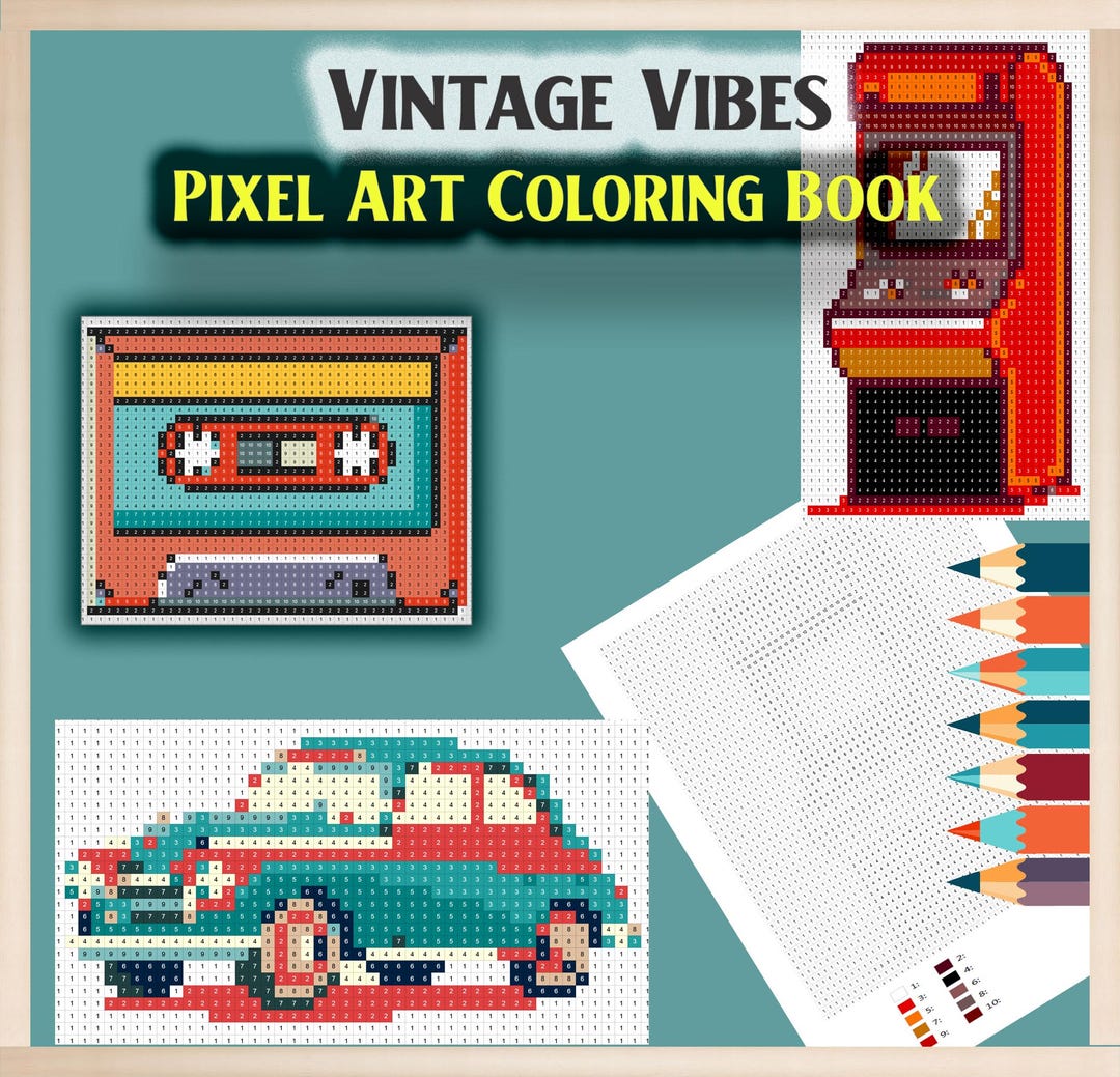 Color by Numbers Vintage Vibes Pixel Art - Digital Coloring Book PDF - Etsy