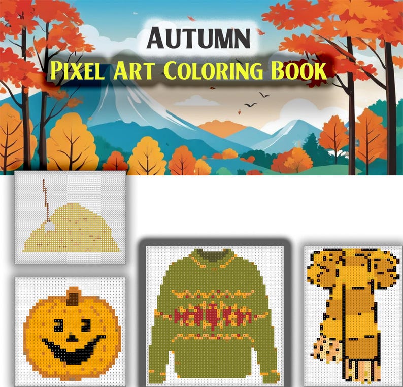 Autumn Pixel Art Coloring Book - Printable PDF - Color by Number - Fall ...