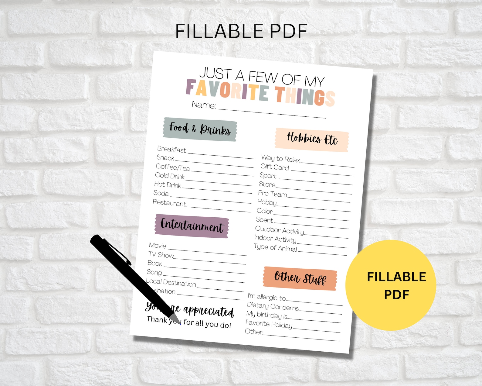 Favorites Survey, Printable, Questionnaire, My Favorite Things, Get to ...