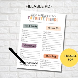 Favorites Survey, Printable, Questionnaire, My Favorite Things, Get to ...