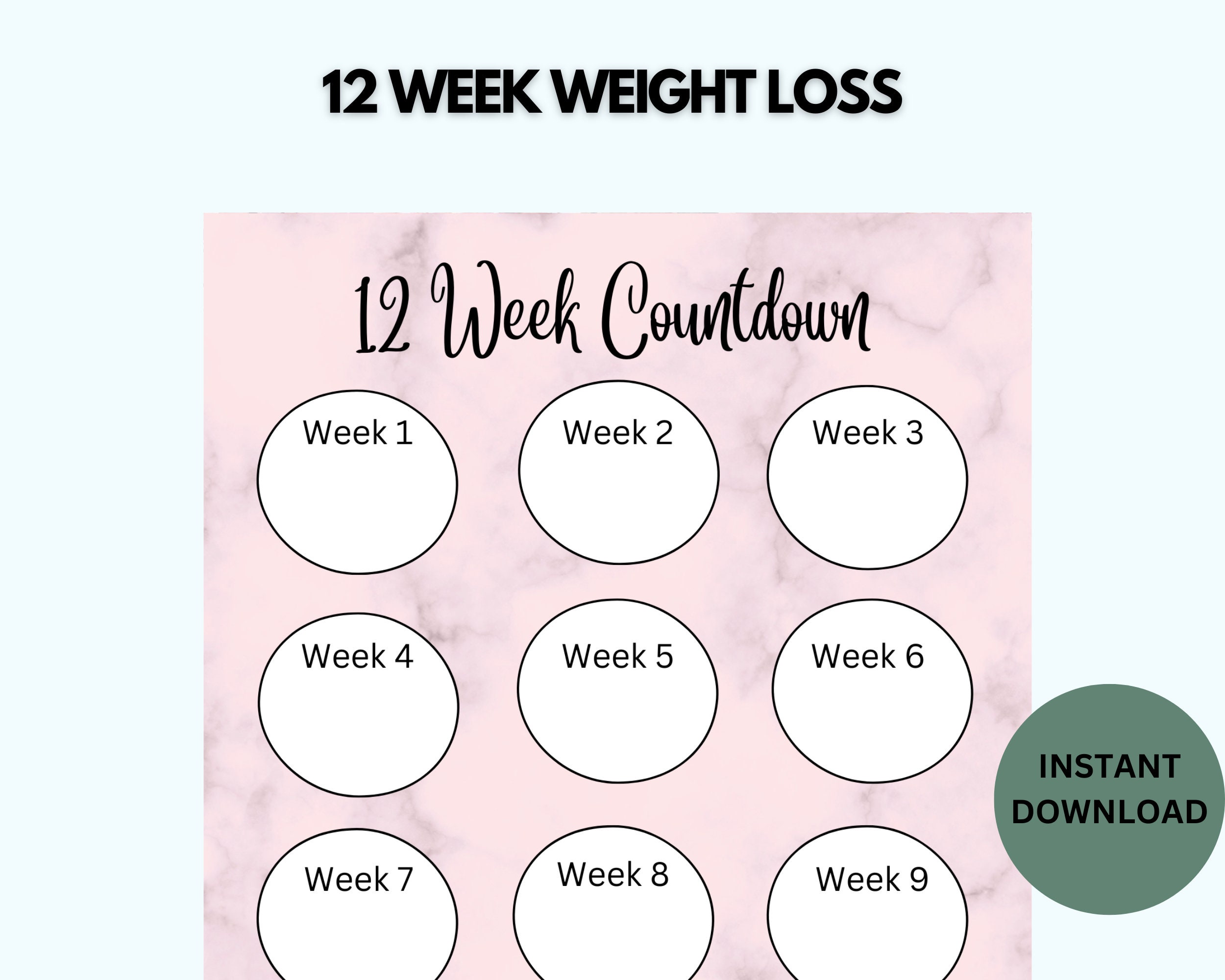 Printable Weight Loss Tracker Chart | 12 Week Countdown Digital ...