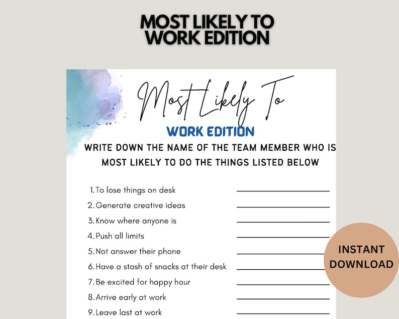 Most Likely to Game for Fun Work Team or Retirement Party Activity ...