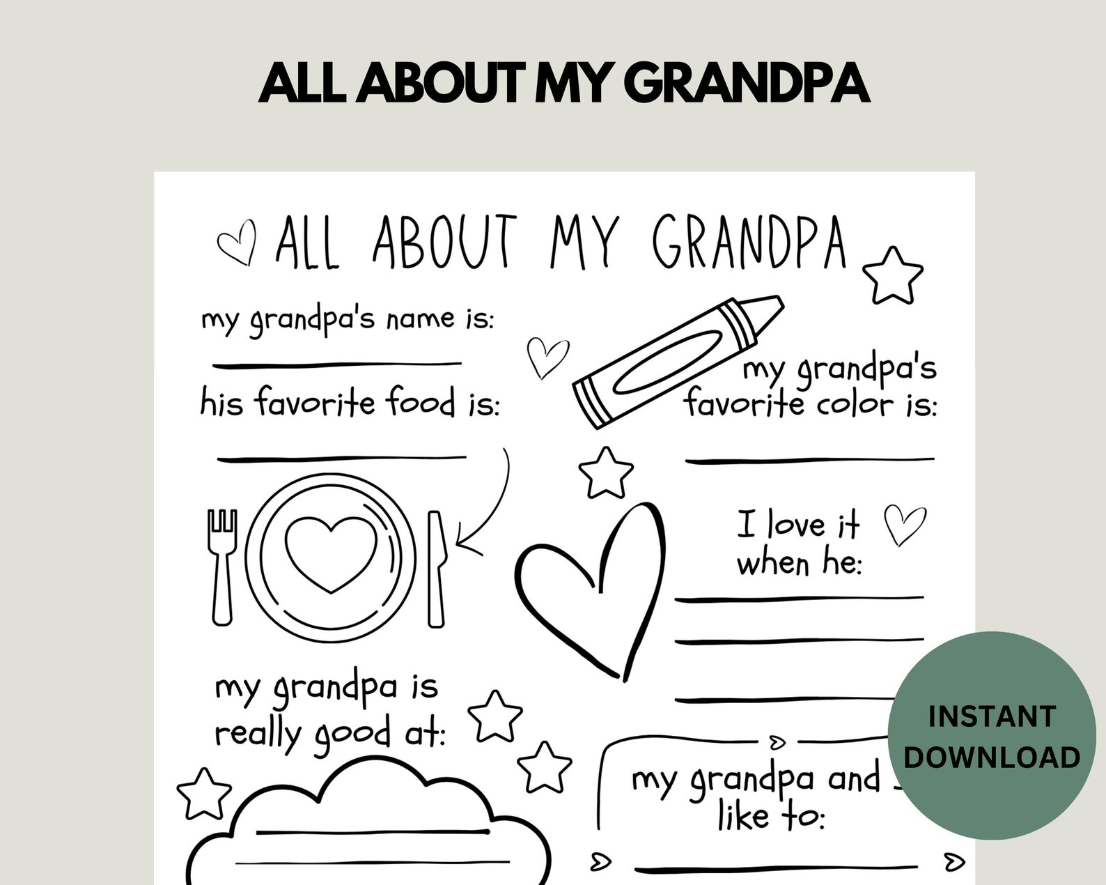 All About My Grandpa Survey Printable, Father's Day Questionnaire ...