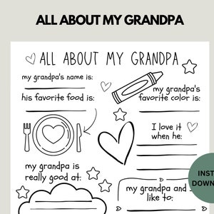 All About My Grandpa Survey Printable, Father's Day Questionnaire ...