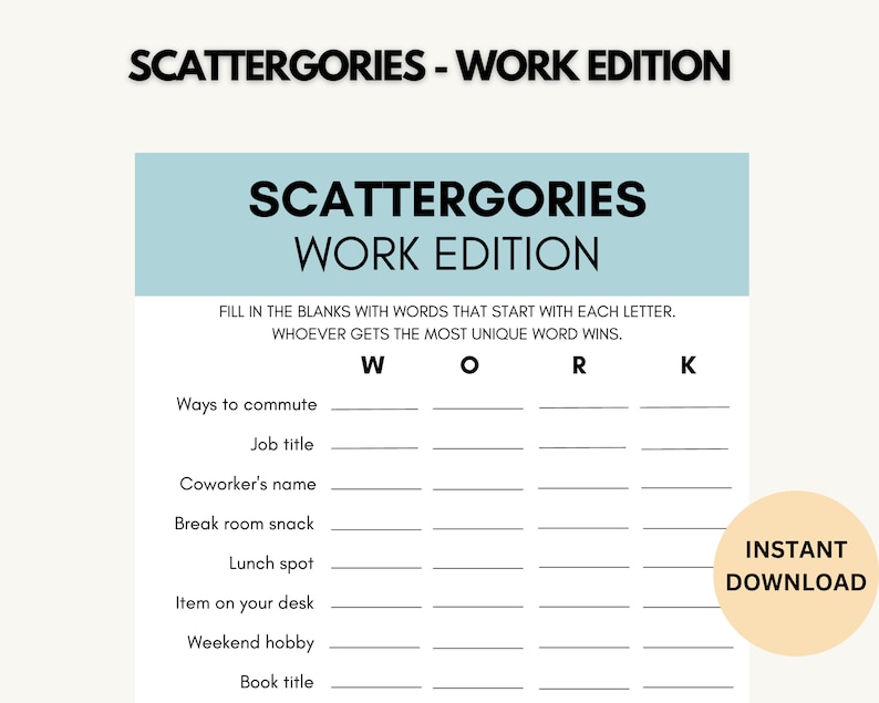 Scattergories Game for Office | Fun Team Building | Ice Breaker ...