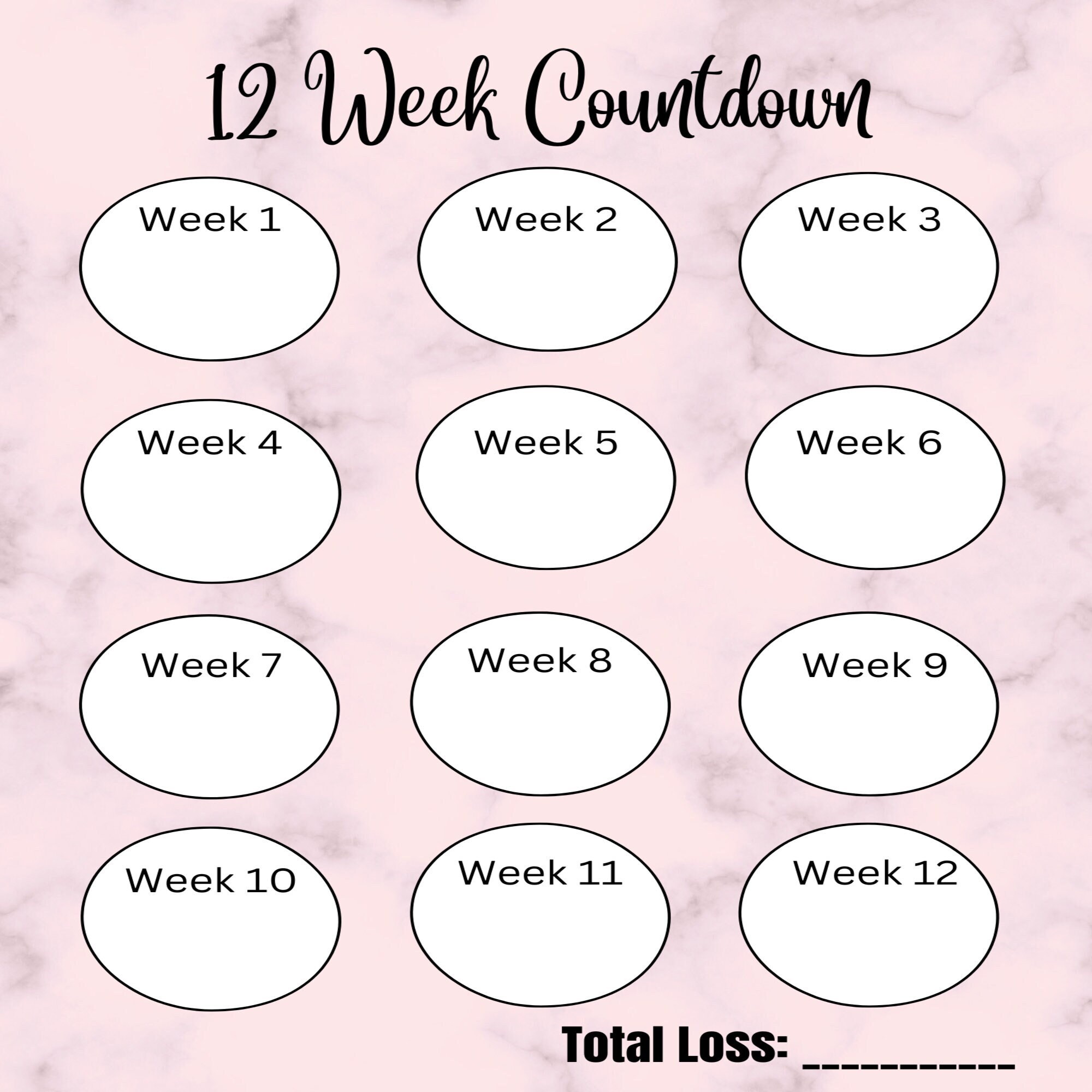 Printable Weight Loss Tracker Chart 12 Week Countdown Digital Instant ...