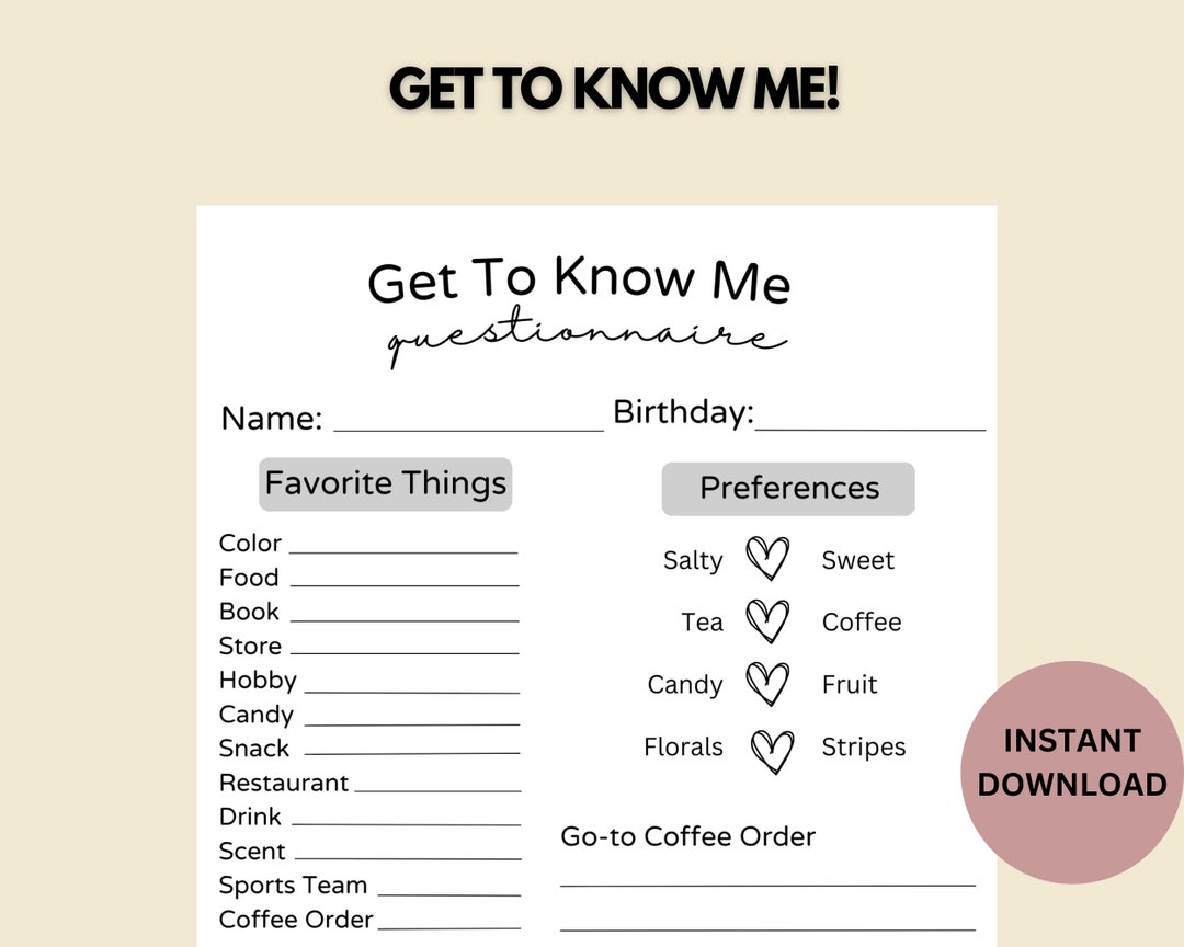 Get to Know Me Survey, Coworker Questions, Favorites Quiz, Employee ... Get to Know Me Survey, Coworker Questions, Favorites Quiz, Employee ...