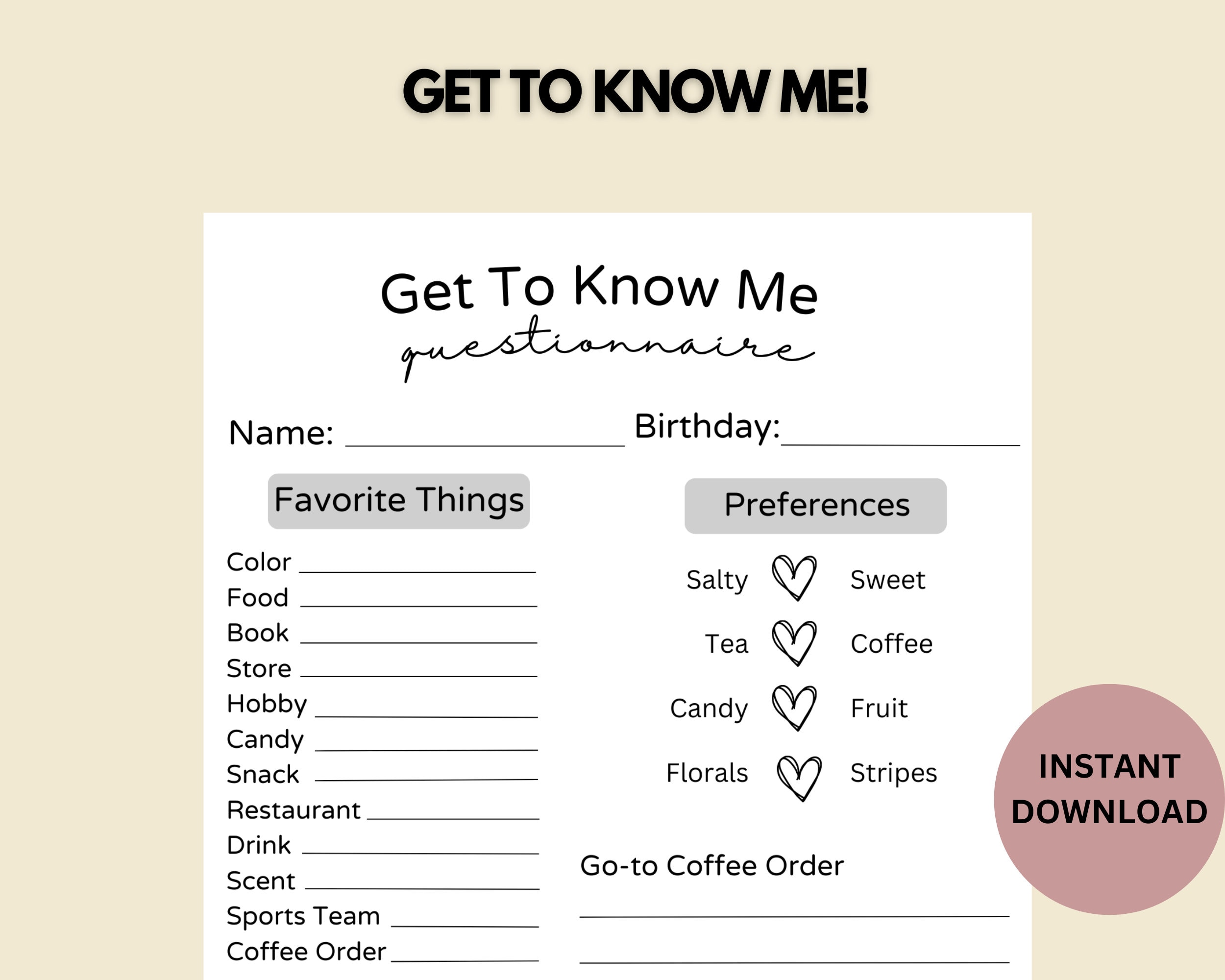 Get to Know Me Survey, Coworker Questions, Favorites Quiz, Employee ... Get to Know Me Survey, Coworker Questions, Favorites Quiz, Employee ...