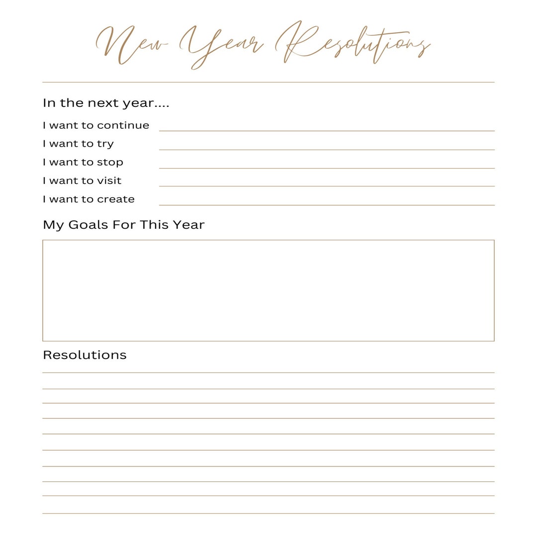 New Years Resolution Printable New Years Goals Goal - Etsy