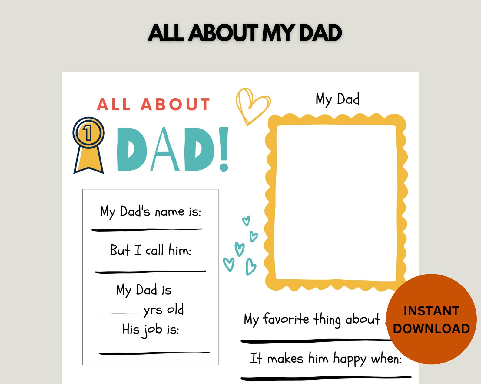 All About My Dad Survey Printable Father's Day - Etsy