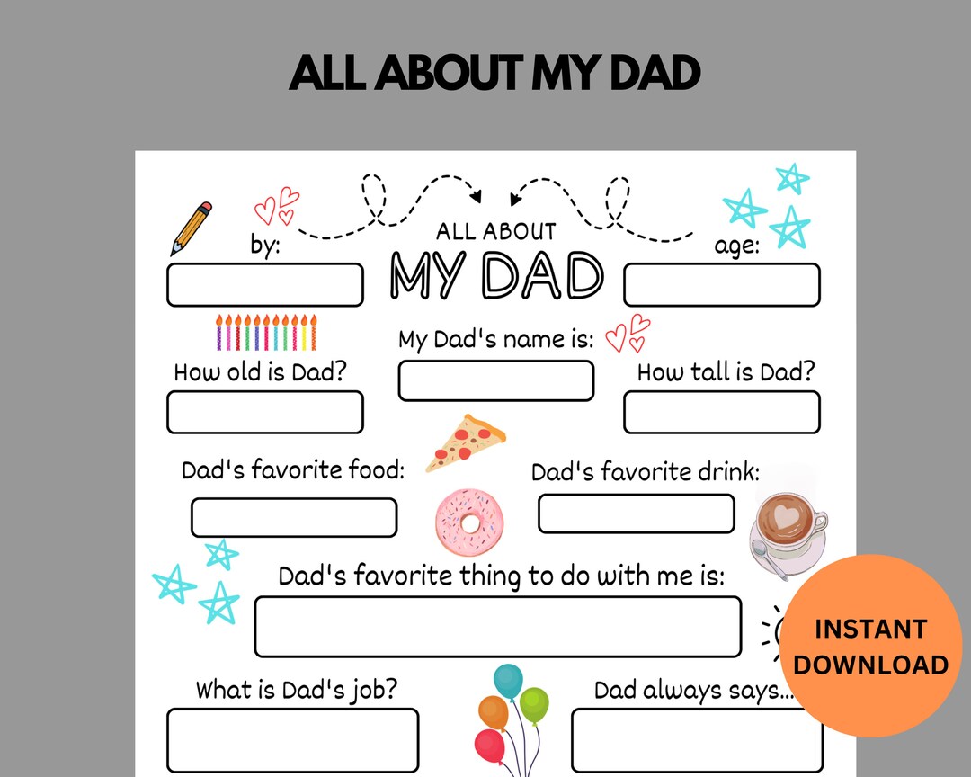 All About My Dad Survey Printable, Father's Day Questionnaire, Fathers ...