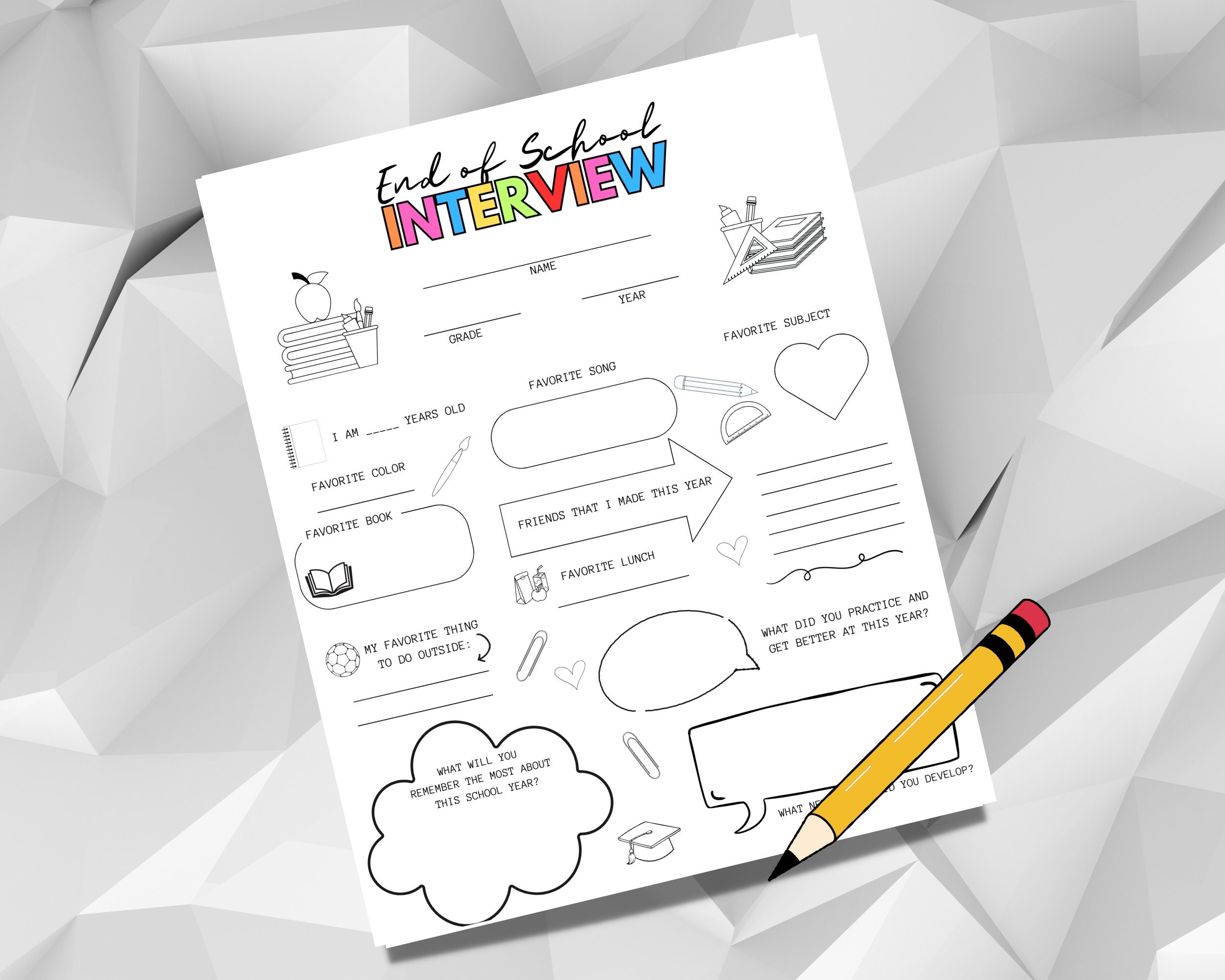 End of School Interview | Student Keepsake Sheet | Printable | School ...