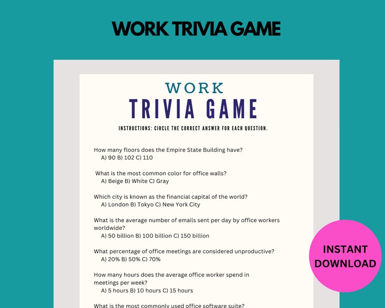 Work Trivia Game, Fun Office Party Idea for Team Building, Staff ...