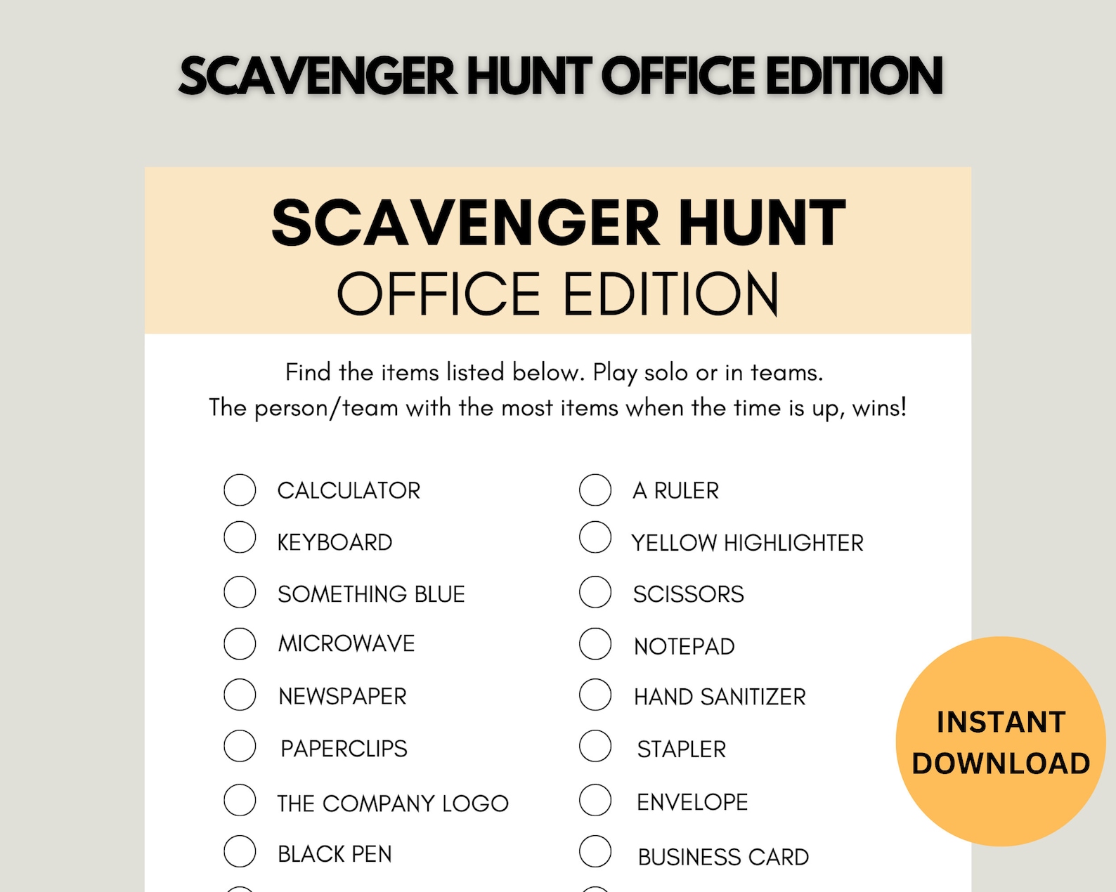 Office Scavenger Hunt Game: Team Building Icebreaker (instant Download ...