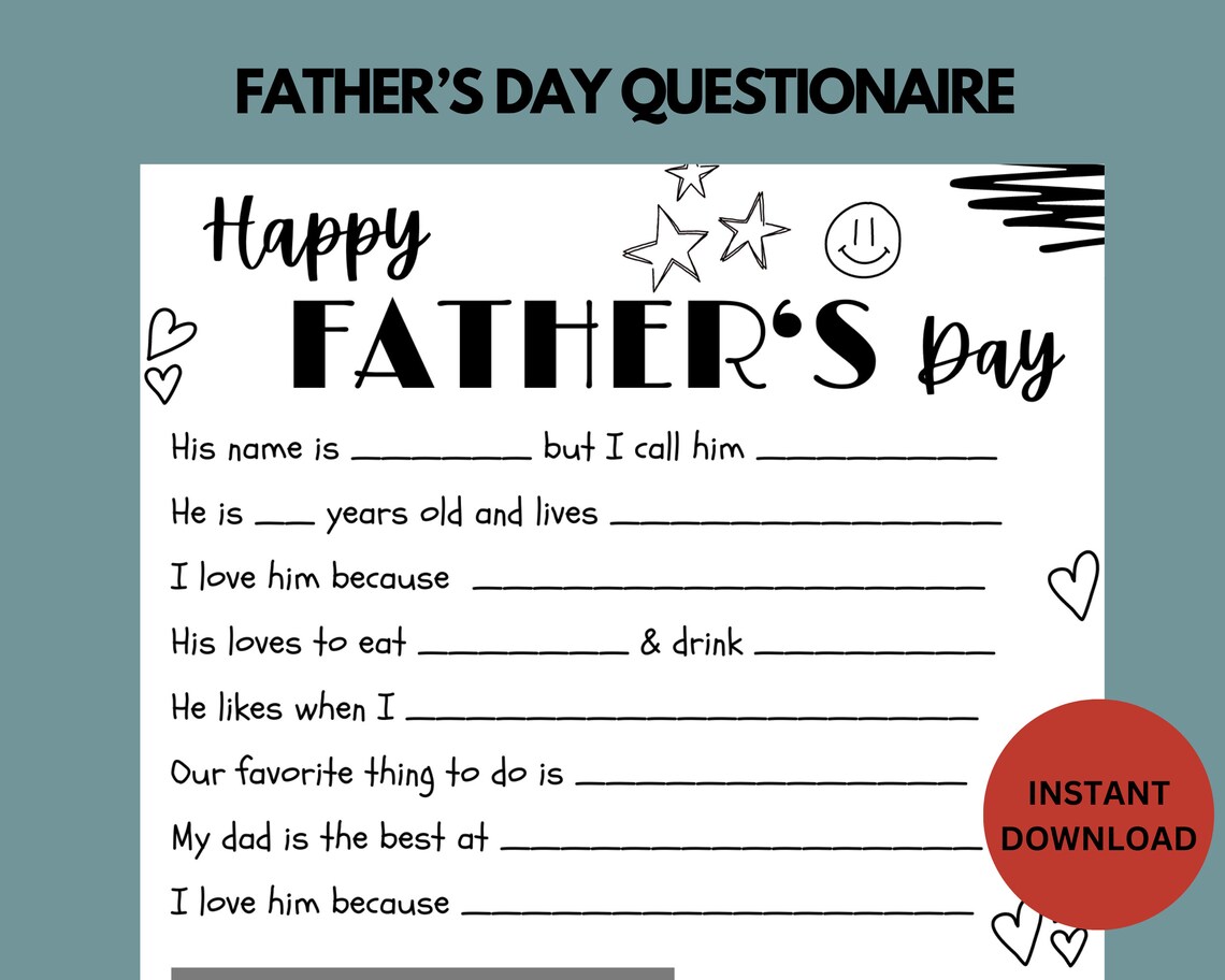 All About My Dad, Fill-in-the-blank, Kids Questionnaire, Coloring Pages ...