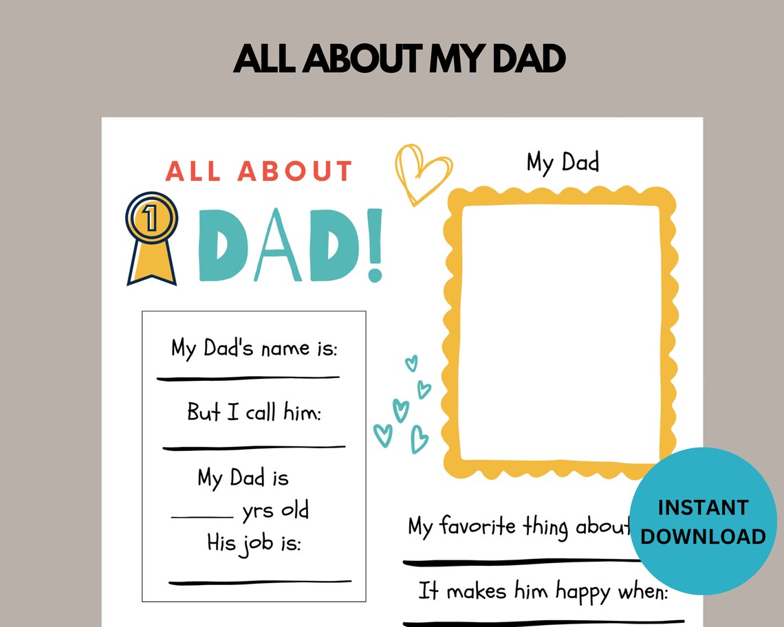 All About My Dad Survey Printable, Father's Day Questionnaire, Fathers ...