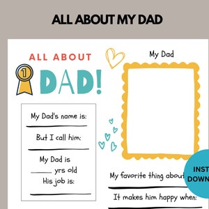 All About My Dad Survey Printable, Father's Day Questionnaire, Fathers ...
