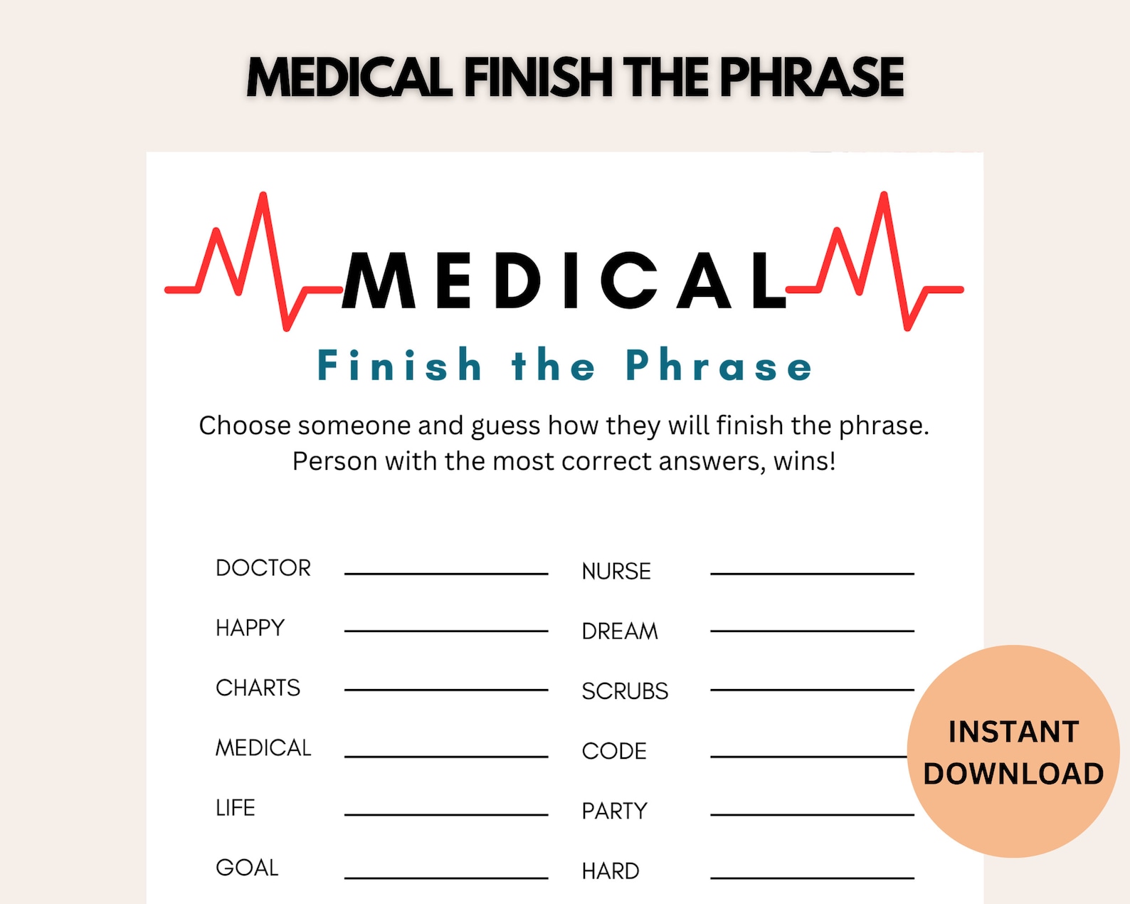 Medical Finish the Phrase Game|printable Medical Game| Medical Nursing ...