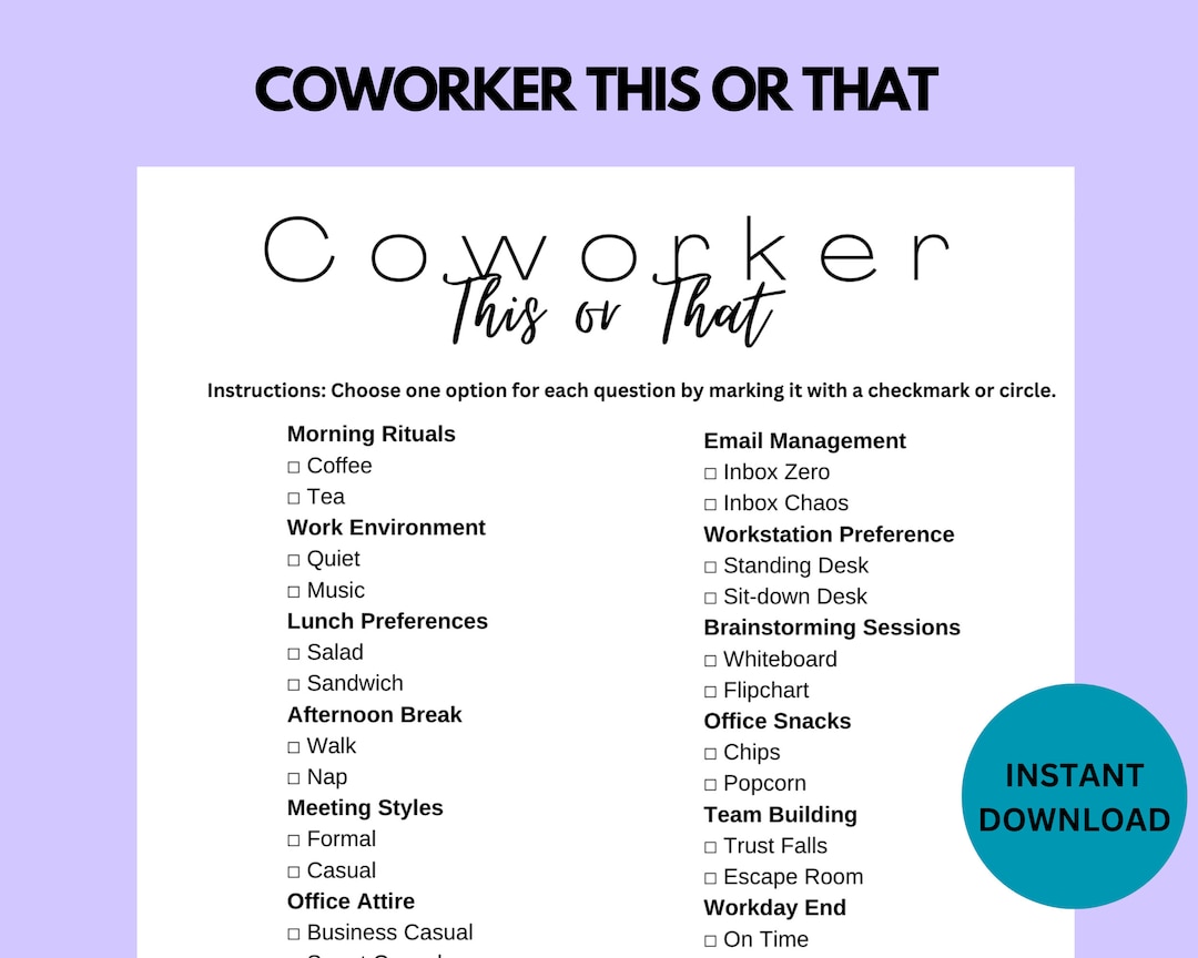 Fun Office Icebreaker Game, This or That Game, Office Party Game, Game ...