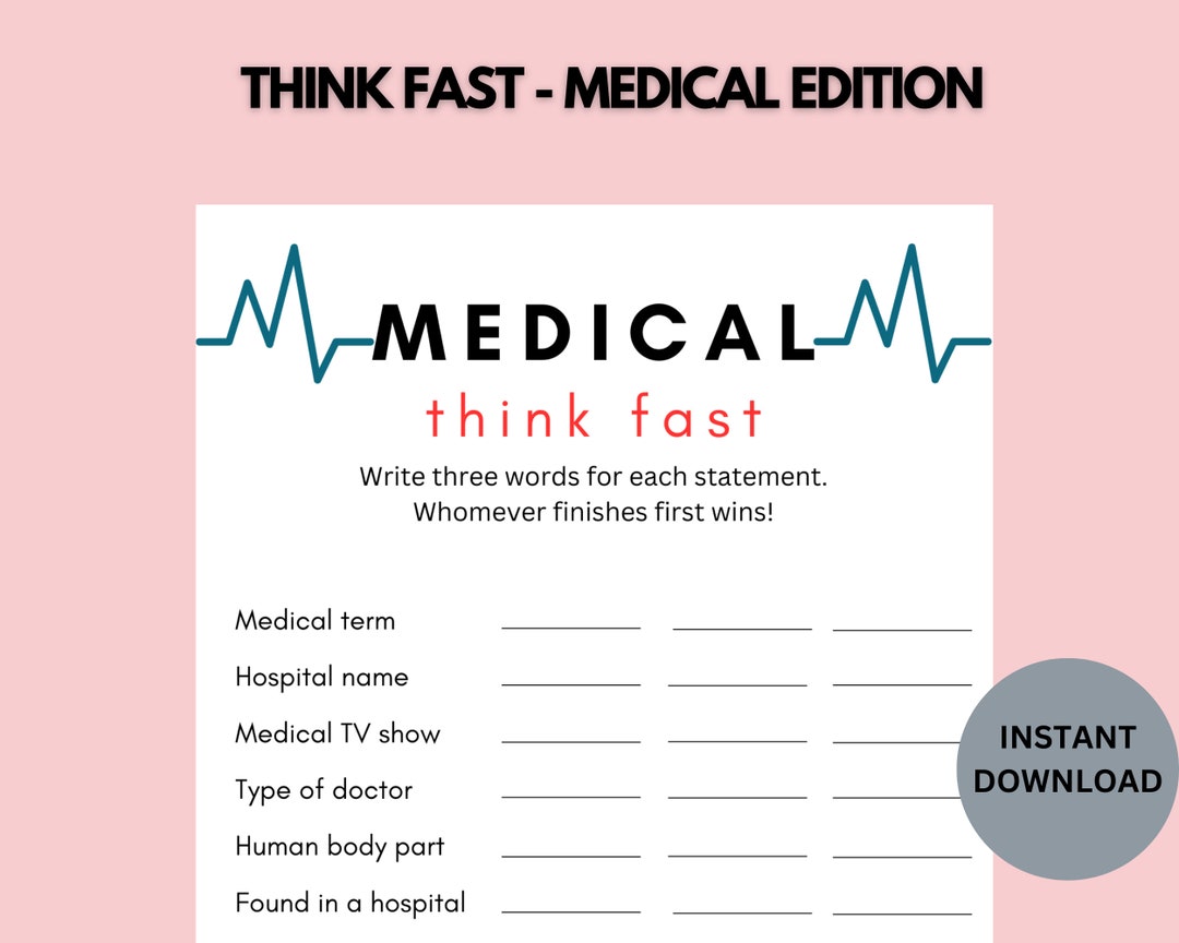 Medical Think Fast Game|printable Medical Game| Doctor Nurse Fun Game ...