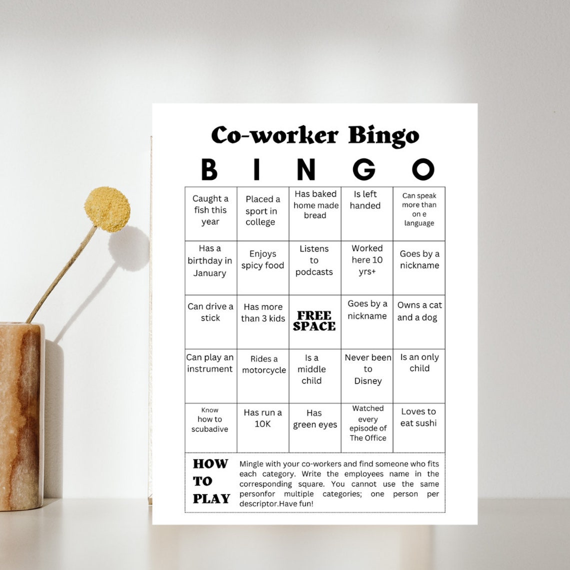 Employee Bingo | Workplace Get-to-know You Game | Employee Work Game ...