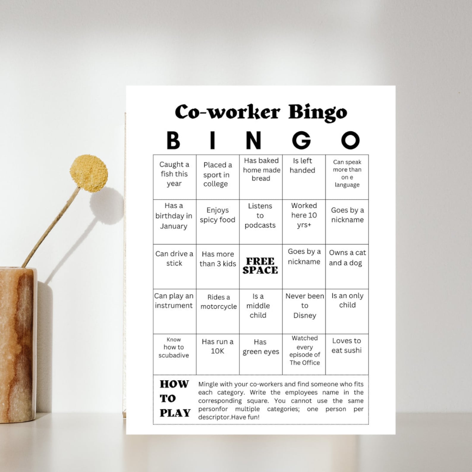 Employee Bingo | Workplace Get-to-know You Game | Employee Work Game ...