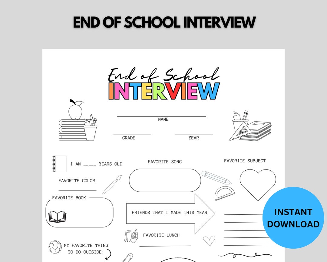 End of School Interview | Student Keepsake Sheet | Printable | School ...