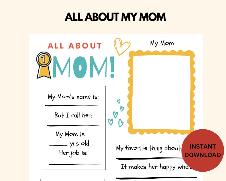 All About My Mom Survey Printable, Mother's Day Questionnaire, Mother's ...