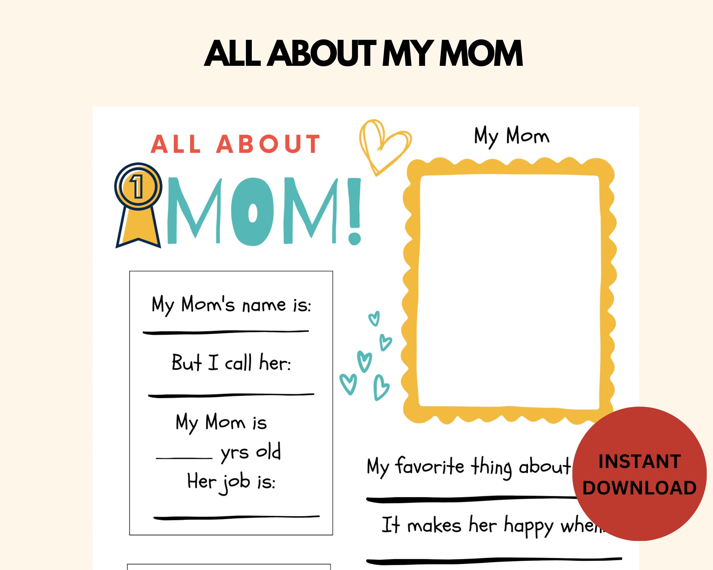 All About My Mom Survey Printable, Mother's Day Questionnaire, Mother's ...