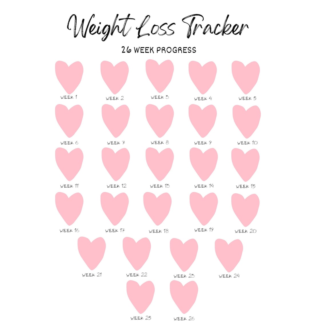26 Week Weight Loss Tracker Weight Loss Chart Weight Loss Digital ...