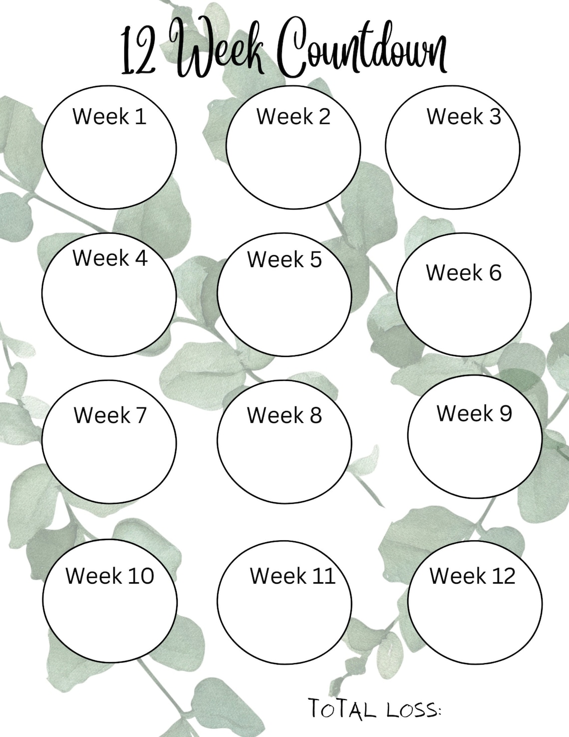 Printable Weight Loss Tracker Chart 12 Week Countdown - Etsy