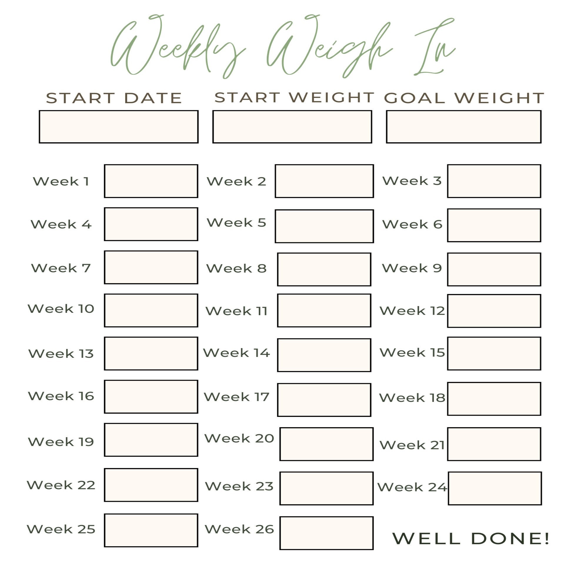 Weekly Weigh in Printable | Colorful Weight Loss Tracker | 6 Mo Chart ...
