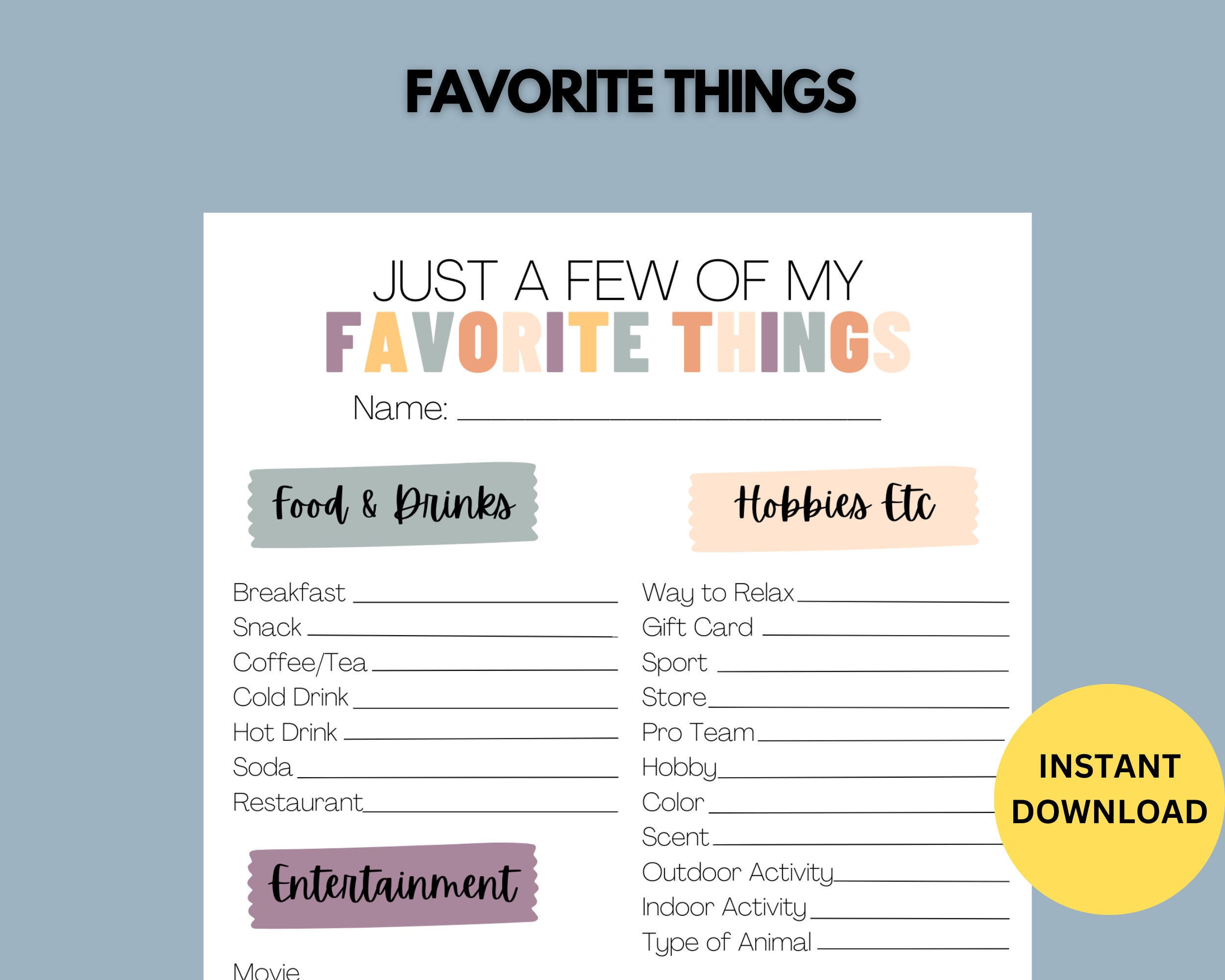 Teacher Favorites Survey, First Day of School, Questionnaire, My ...