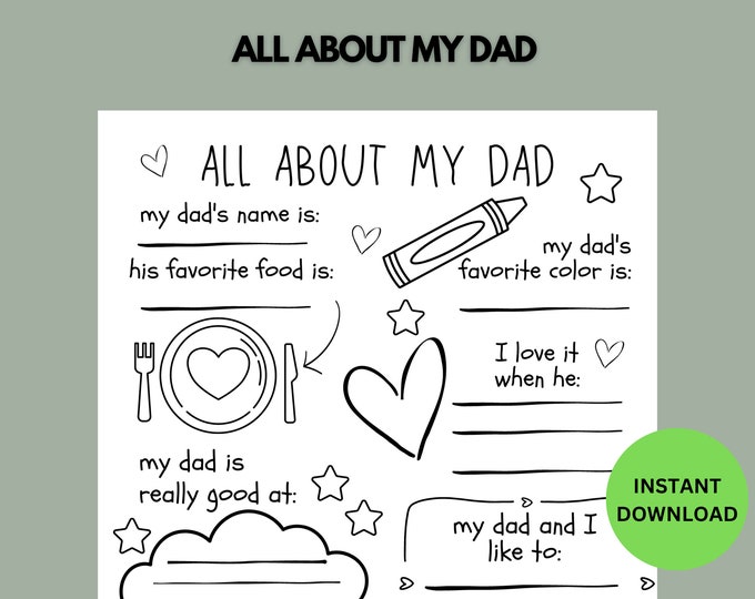All About My Dad Survey Printable, Father's Day Questionnaire, Fathers ...