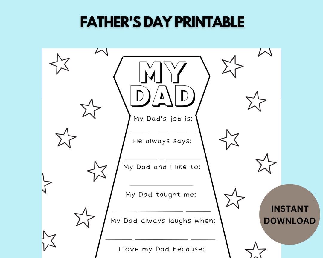 All About My Dad, Fill-in-the-blank, Kids Questionnaire, Coloring Pages ...