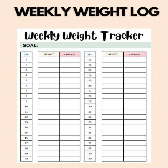 Weekly Weight Chart Weekly Weight Loss Goal Chart In Illustrator, PDF