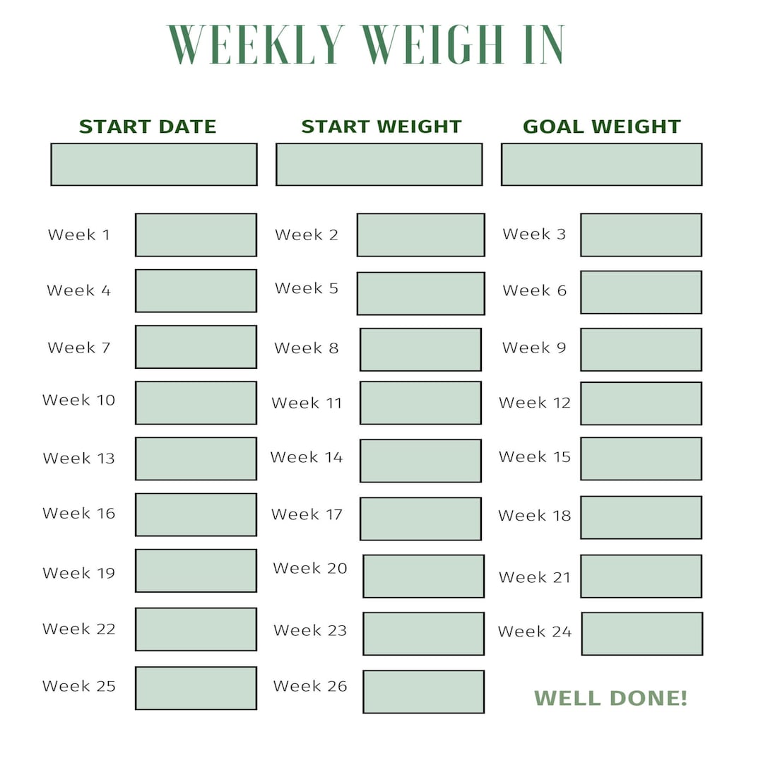 42 Week Weigh in Printable | Colorful Weekly Weight Loss Tracker ...
