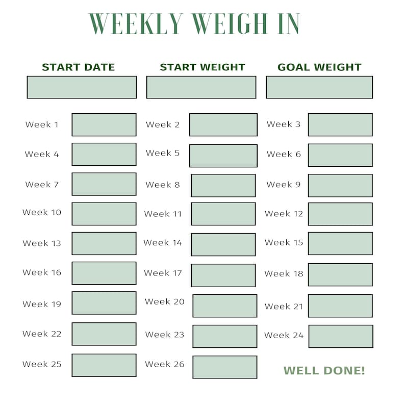42 Week Weigh in Printable | Colorful Weekly Weight Loss Tracker ...
