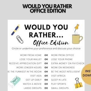 Would You Rather Game Printable: Office Edition | Office Icebreaker ...