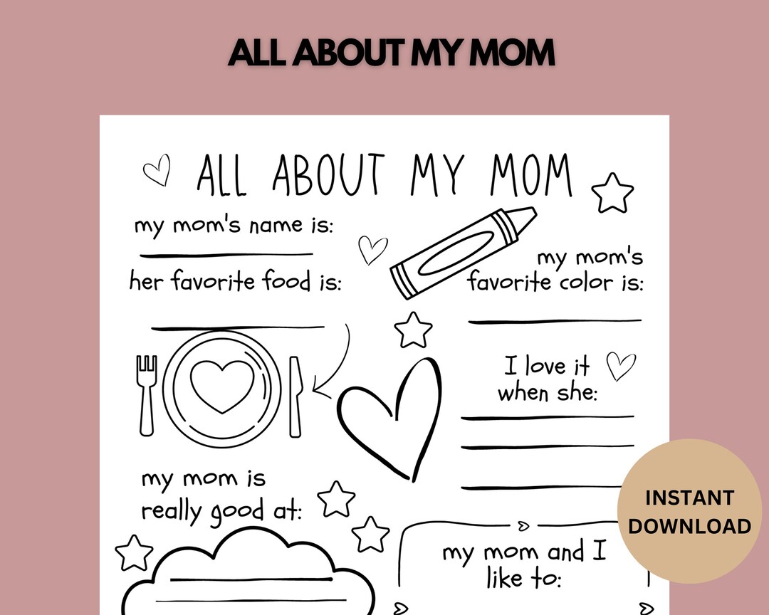 All About My Mom Survey Printable, Mothers Day Questionnaire, Mothers ...