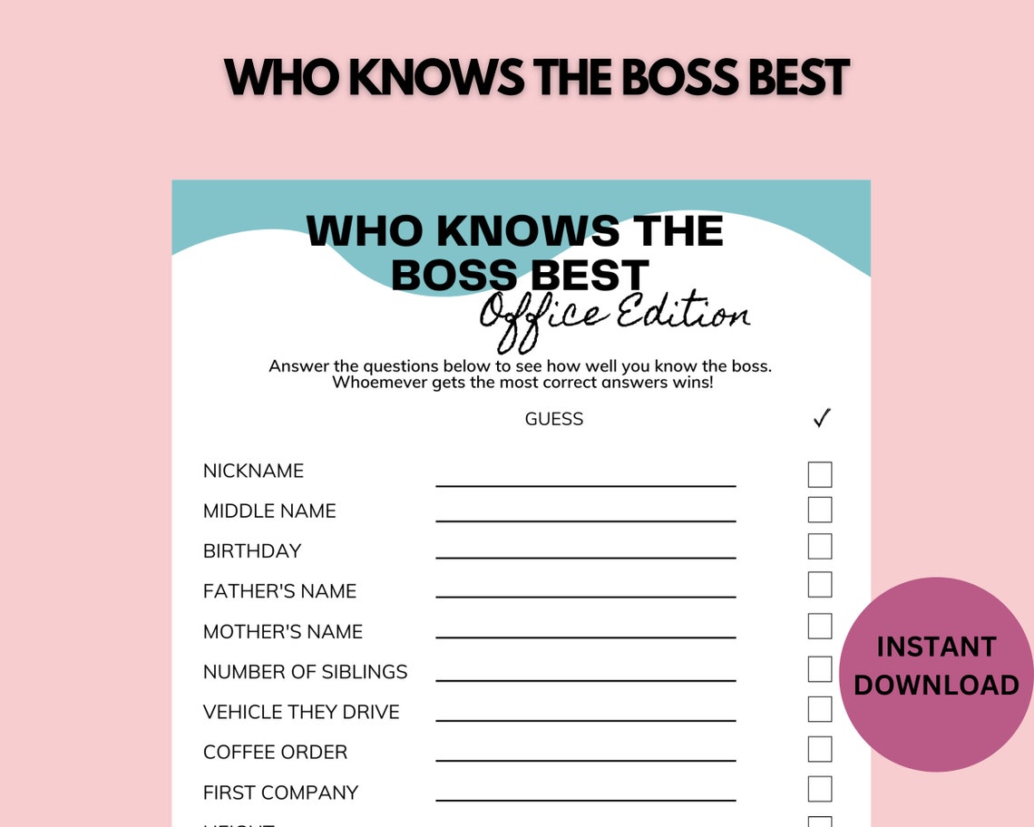 Office Party Who Knows the Boss Best Game | Printable Game | Team ...