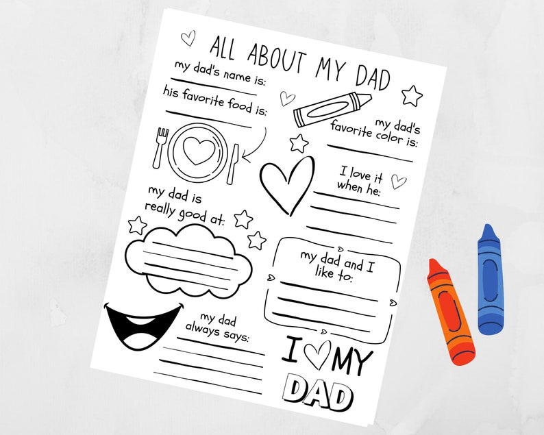 All About My Dad Survey Printable Fathers Day Questionnaire Fathers
