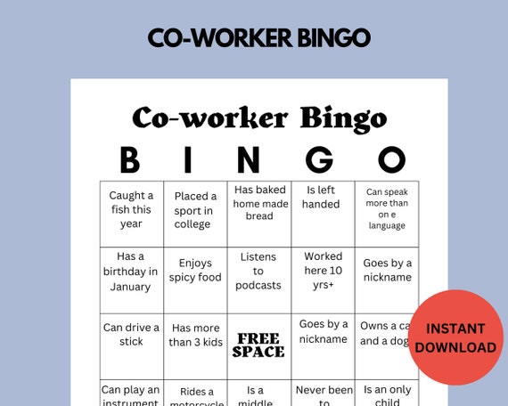 Employee Bingo Workplace Get-to-know You Game Employee Work Game