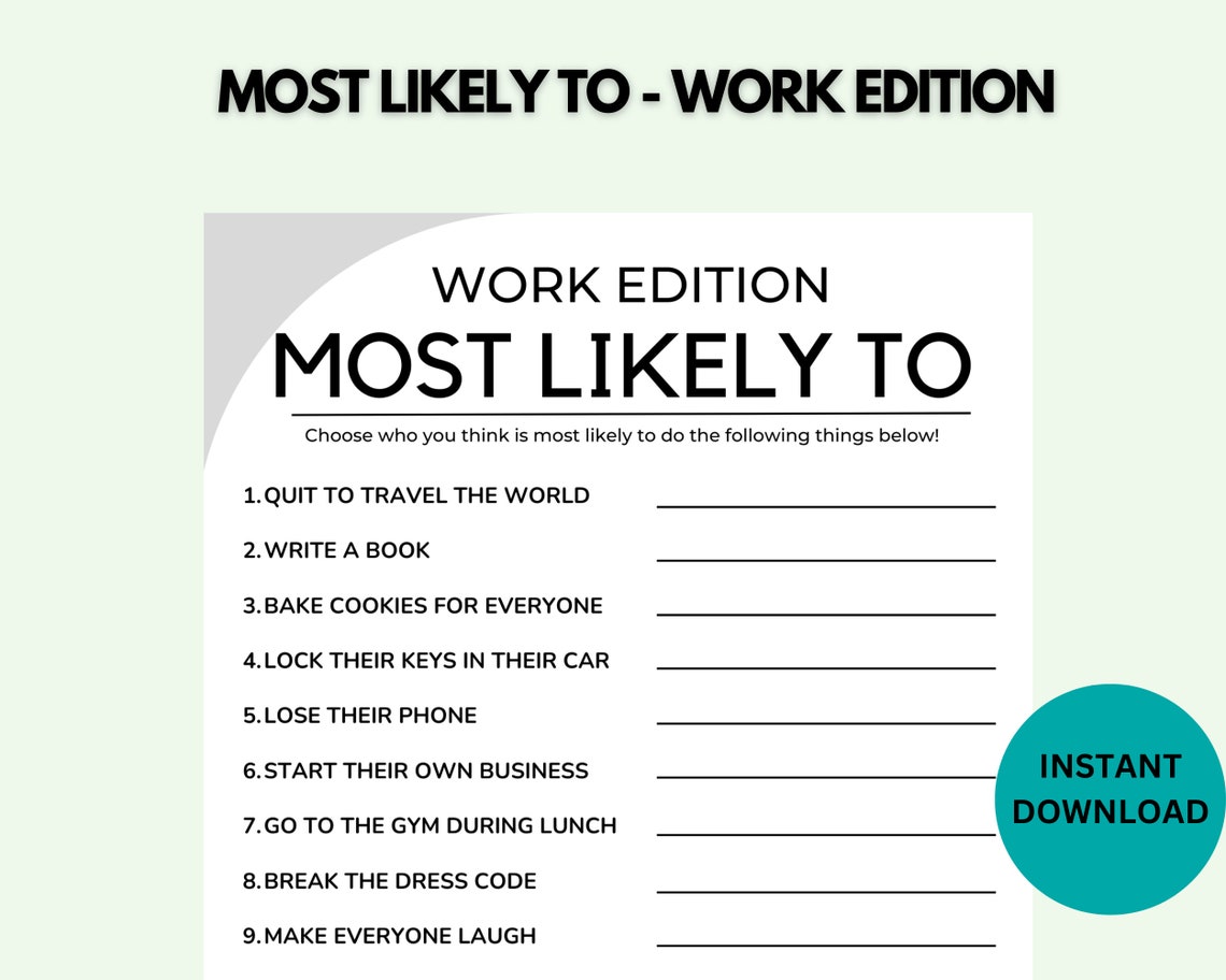 Most Likely to Game: Office Party Icebreaker (digital Download) - Etsy