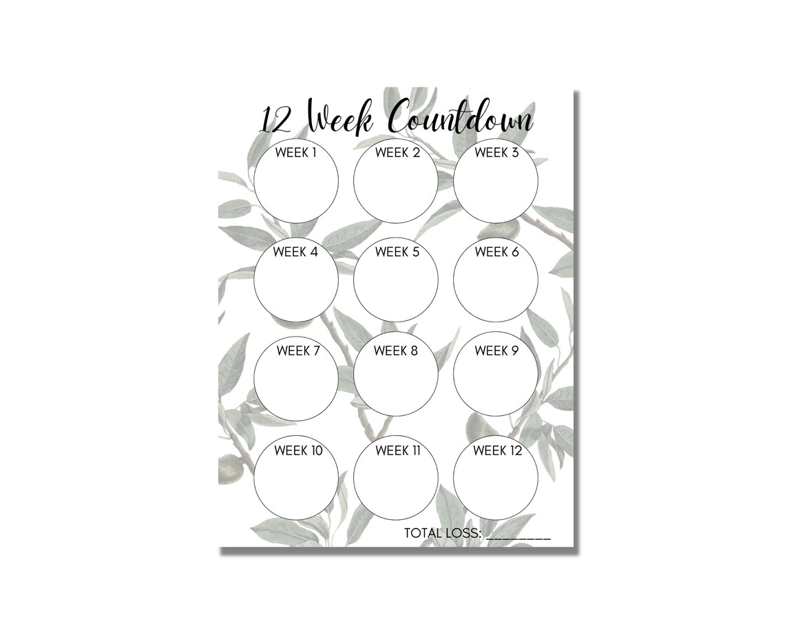 Printable Weight Loss Tracker Chart 12 Week Countdown Digital Instant ...