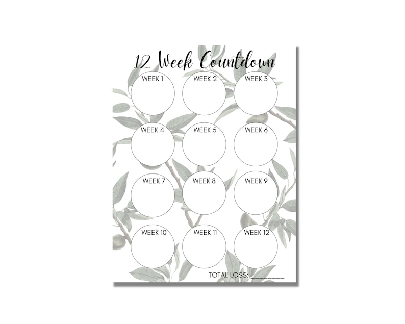 Printable Weight Loss Tracker Chart | 12 Week Countdown Digital ...
