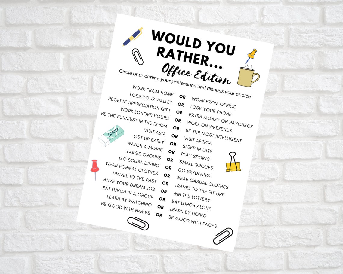 Would You Rather Game Printable: Office Edition | Office Icebreaker ...