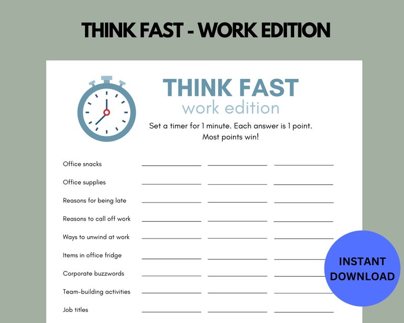 Think Fast Office Game | Office Games | Party Games | Work Activity ...