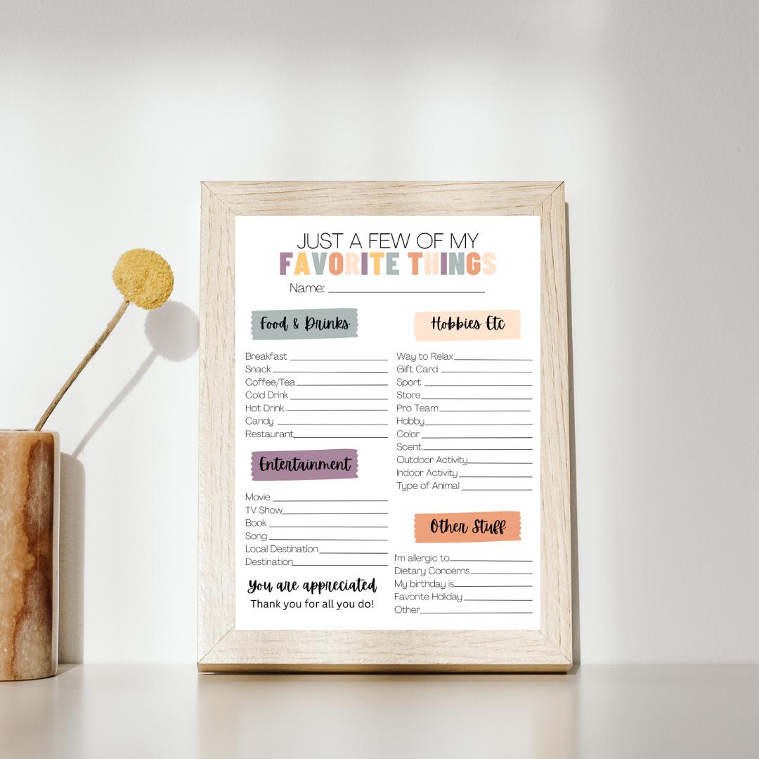 Teacher Favorites Survey | First Day Questionnaire | Icebreaker ...