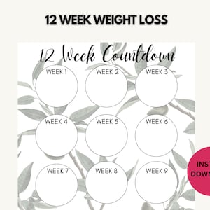 Printable Weight Loss Tracker Chart | 12 Week Countdown Digital ...